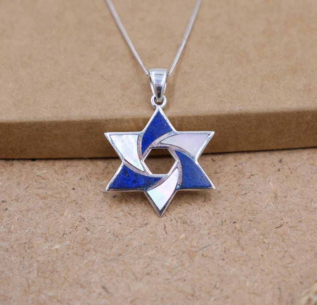 Magen David Blue and White Necklace, Star of David Pendant, Silver ...