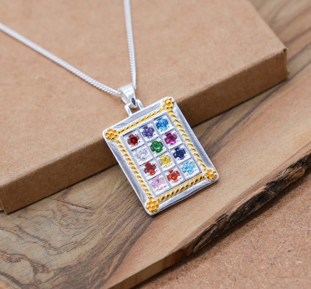 Silver and Gold Choshen Pendant With 12 Crystals, 12 Tribes Jewish ...