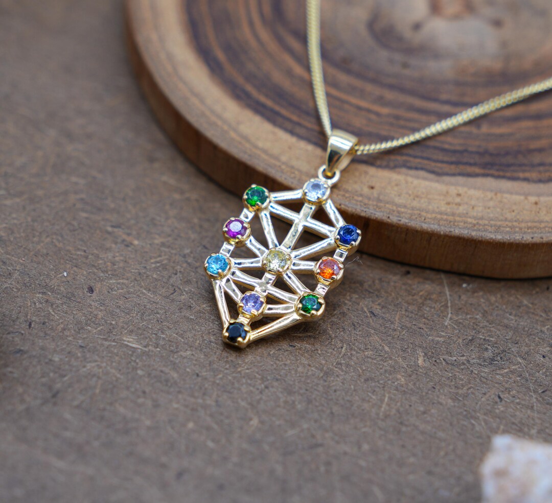 Gold Kabbalah Necklace With Ten Sephirot, Double Side Spiritual ...