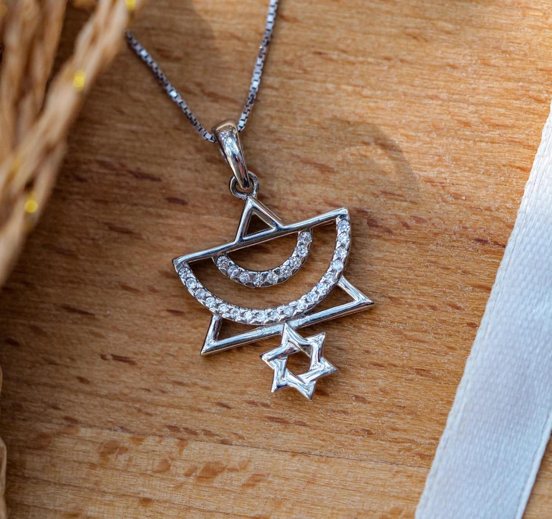 Jerusalem Menorah Pendant With Star of David, 925 Sterling Silver ...