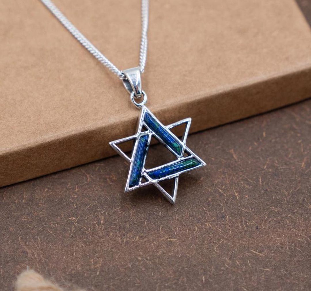 Eilat Stone Star of David Necklace, Silver Magen David Pendant With ...