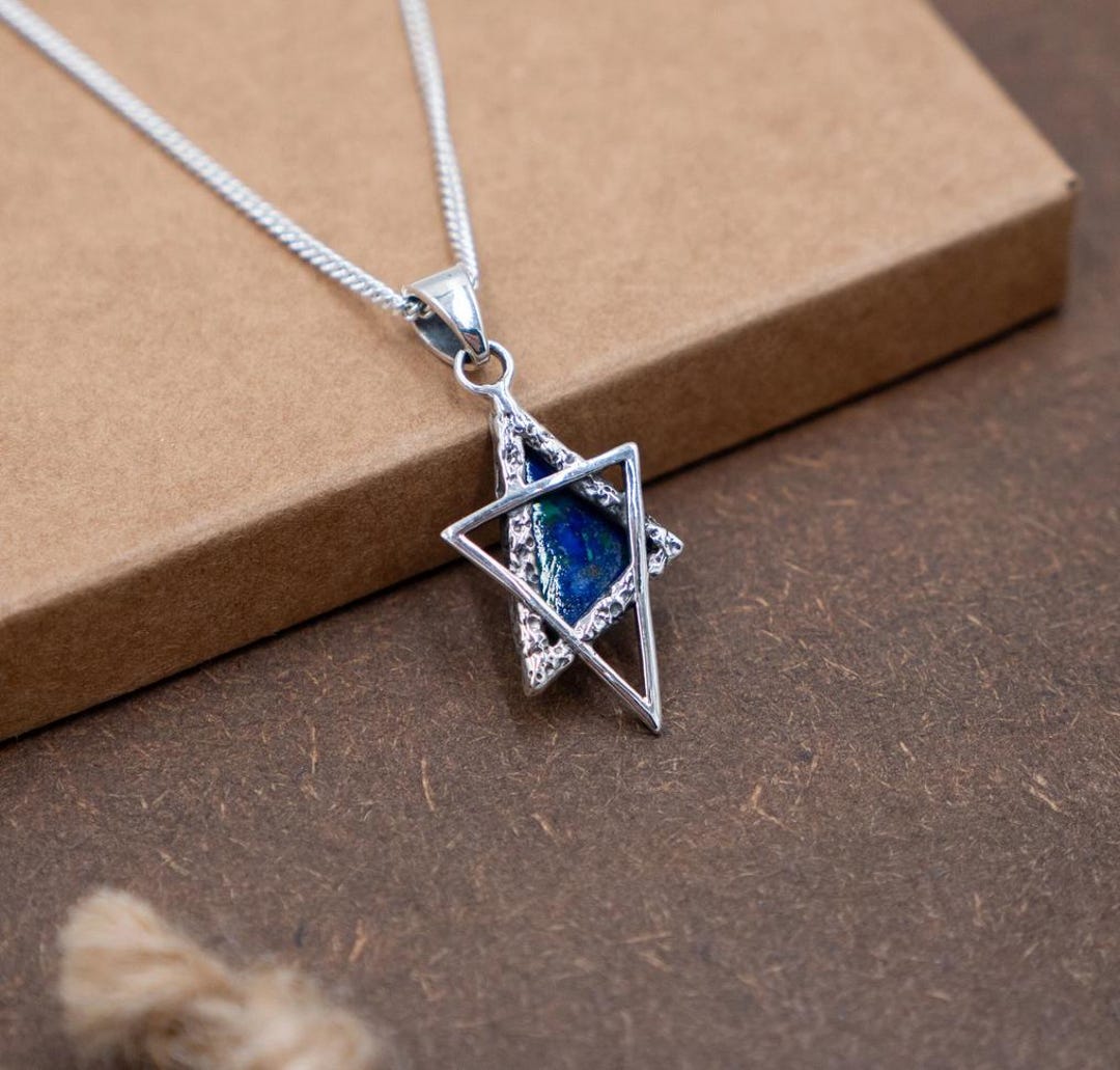 Eilat Stone Star of David Necklace, Silver Magen David Pendant With ...