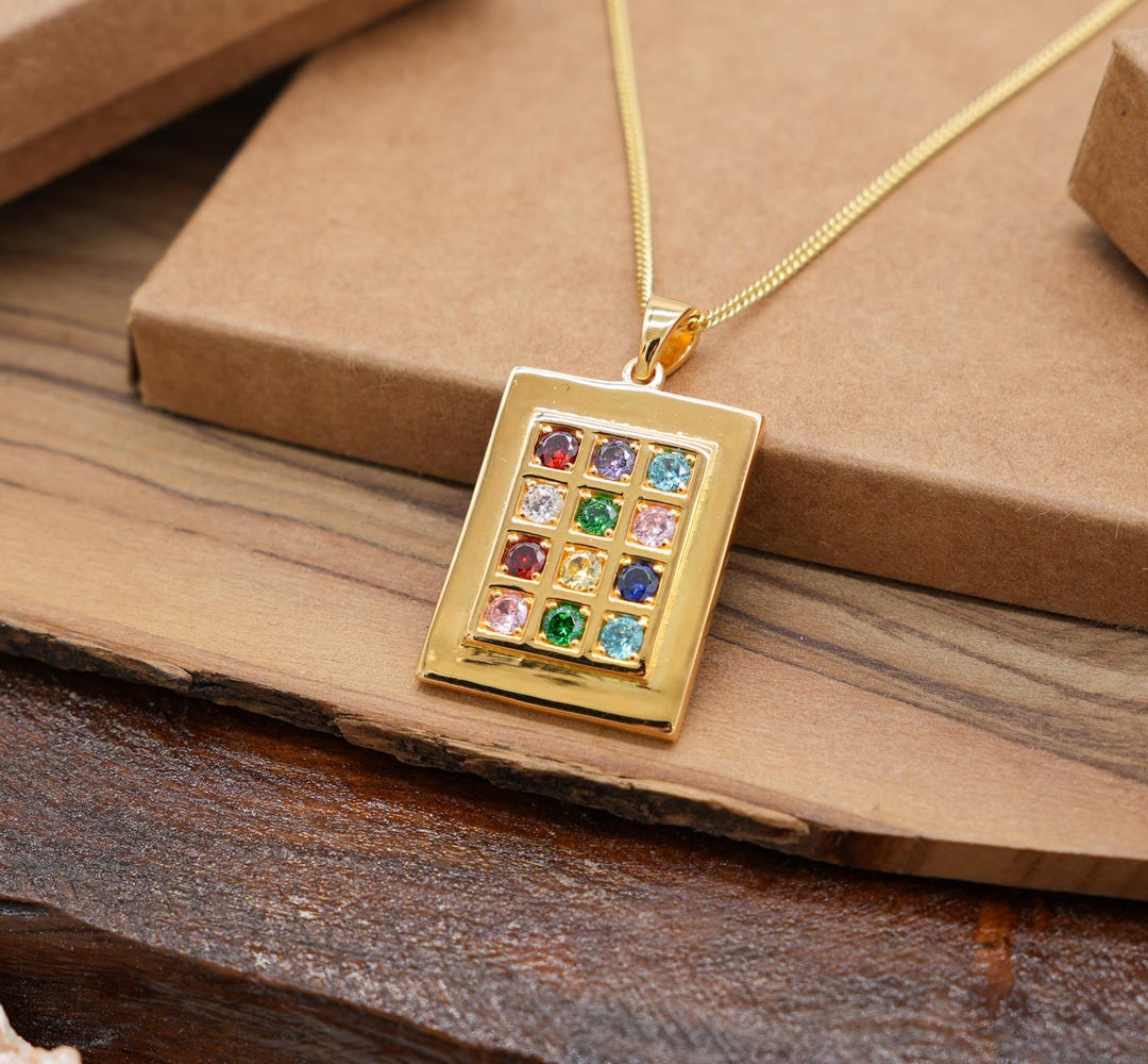 Gold Choshen Pendant With 12 Tribes Stones, Jewish Spiritual Gift From ...