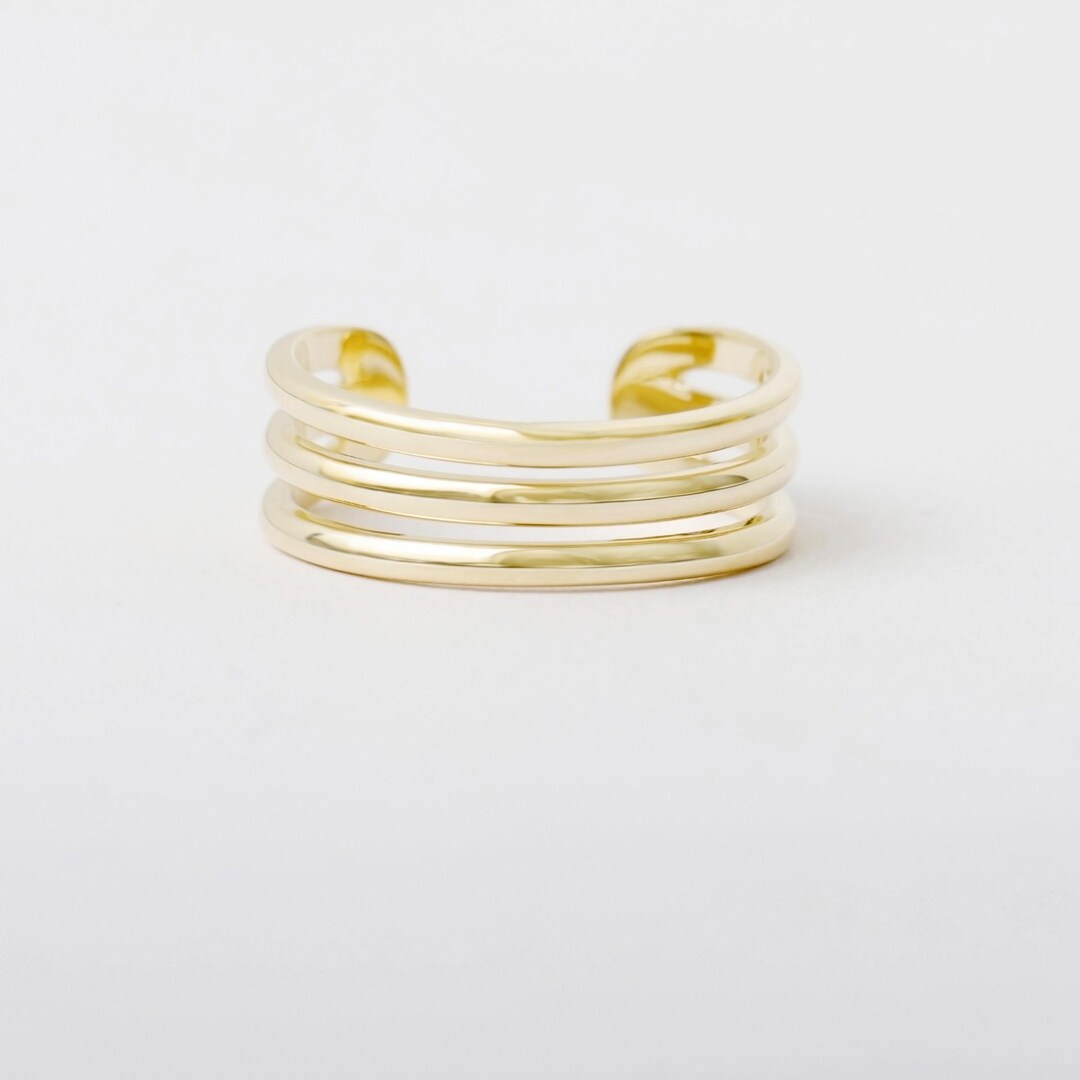 Triple Band Ring in 10k/14/18k Gold, Geometric Open Cuff Ring ...