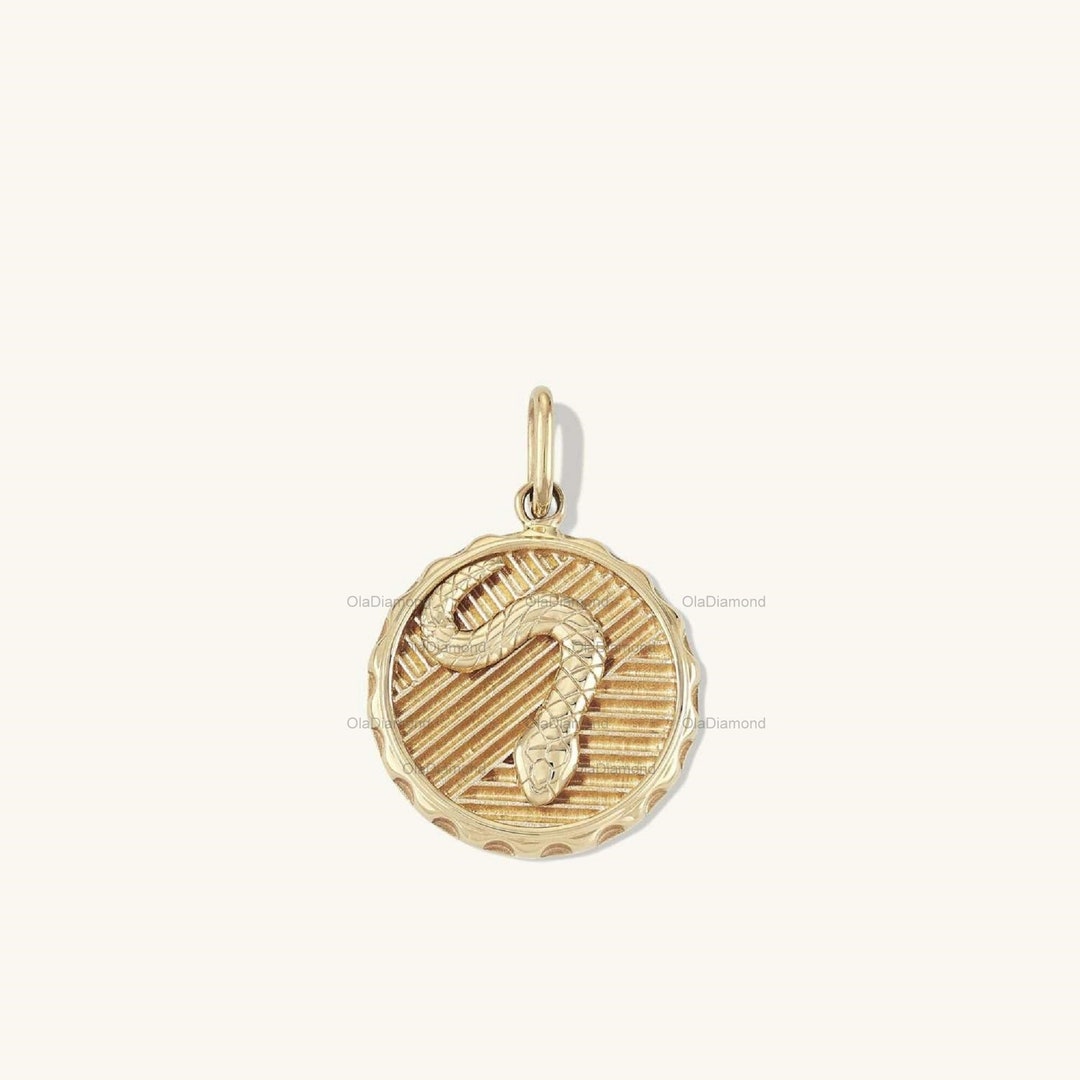 18k Gold Coin Snake Pendant Necklace, Vintage Minimalist Snake ...