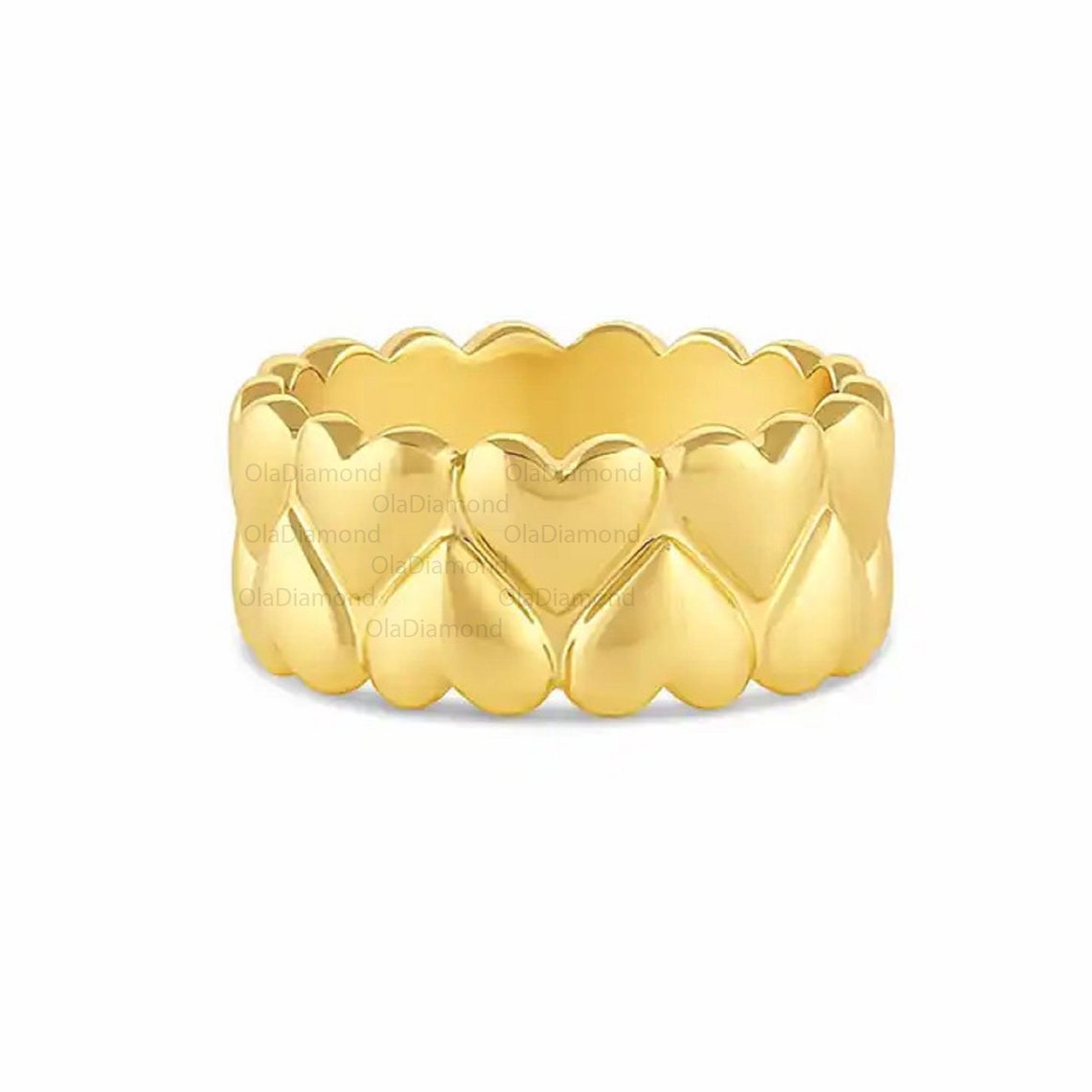 Love Heart Statement Solid Gold Valentine's Day Band Ring, Heart Shape ...