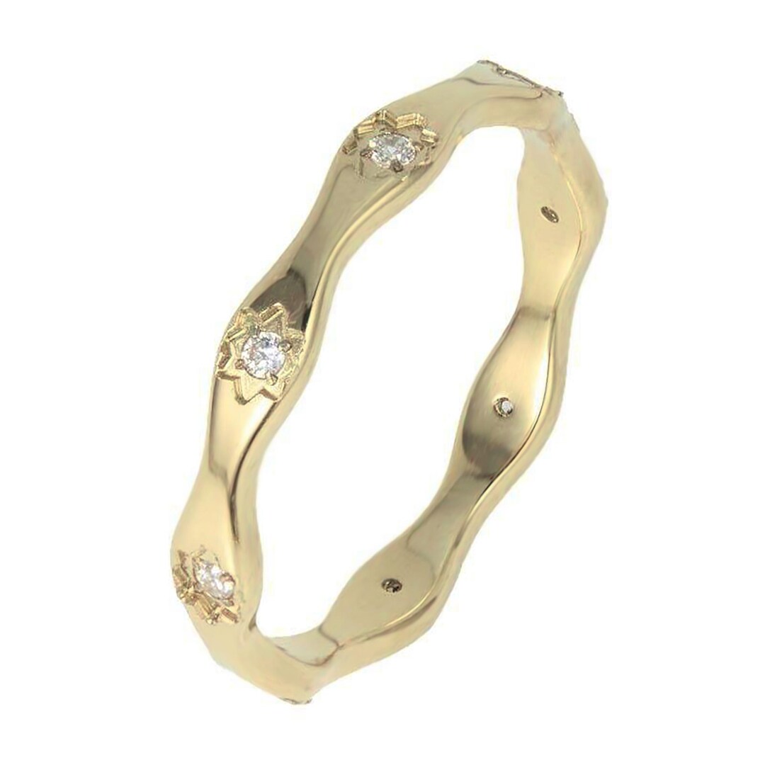 Moissanite Full Eternity Wedding Band: Wavy Starburst 10k/14k/18k Gold ...