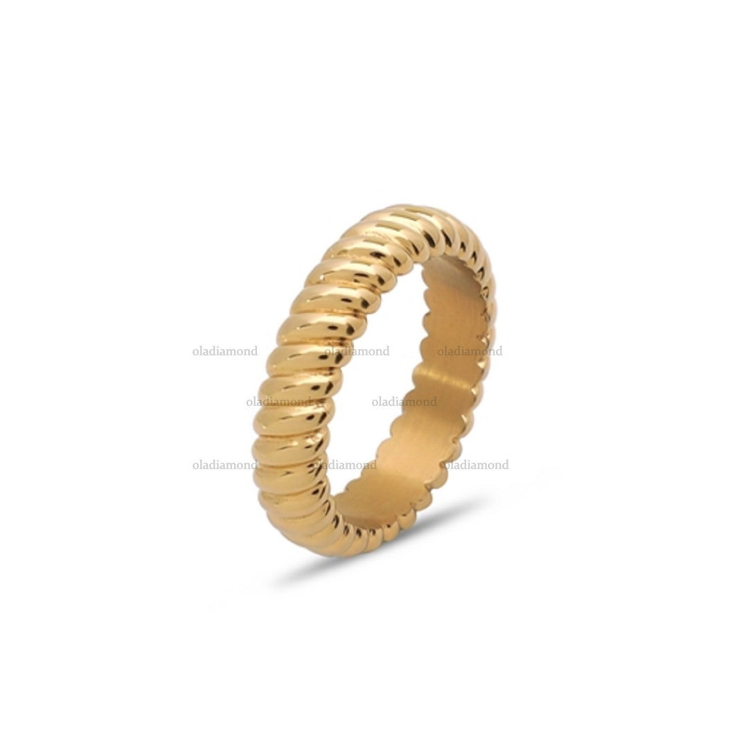 Thick Minimalist Ring, 14k Gold Ribbed Gold Ring, Gold Plated Ring ...