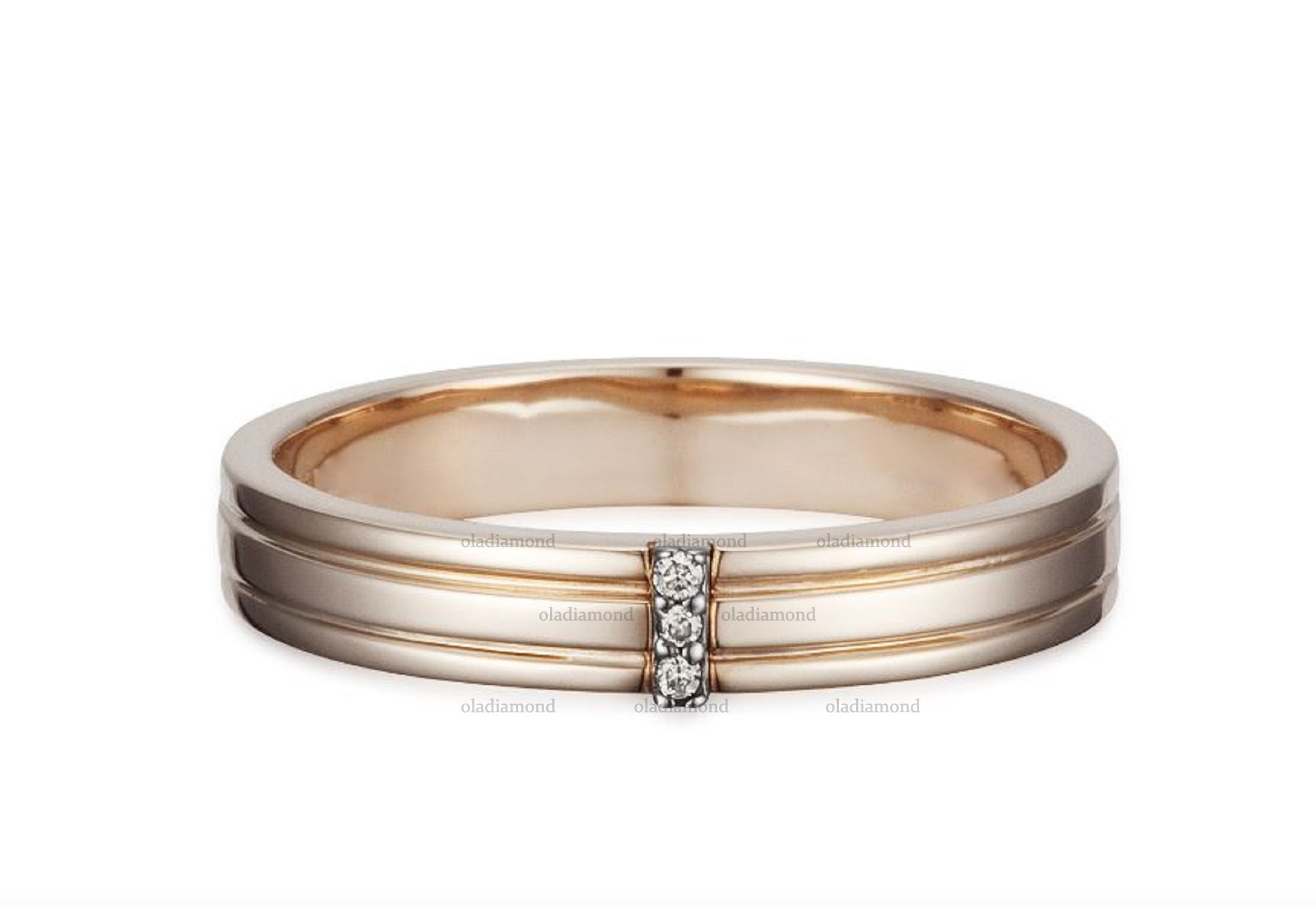 18K Solid Rose Gold Moissanite Flash Wedding Ring Eternity Three Row ...