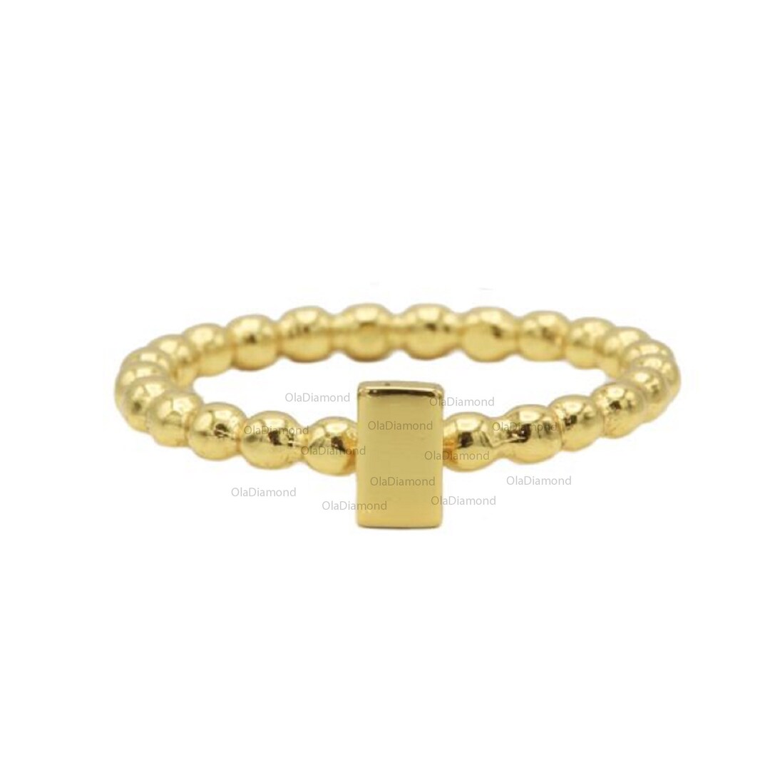 14k Solid Yellow Gold Vertical Rectangle Shape With Golden Dots Band ...