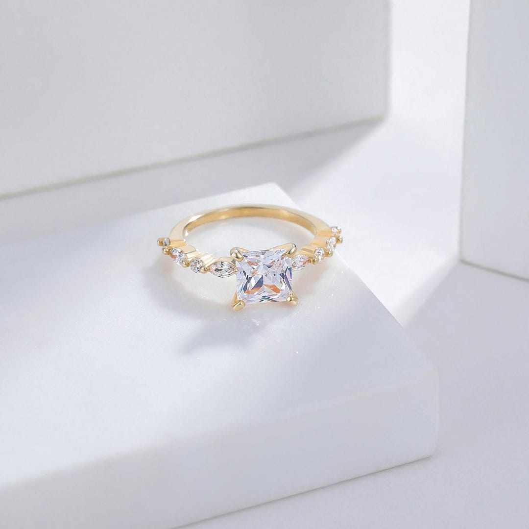 Princess Eternity Gold Ring, 10k Solid Gold Princess Moissanite ...