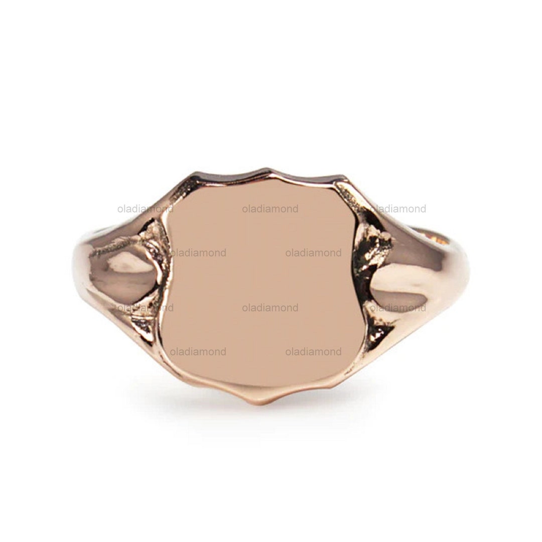 10K Solid Gold Shield Style Signet Ring, Vintage Rose Gold Shield Ring ...