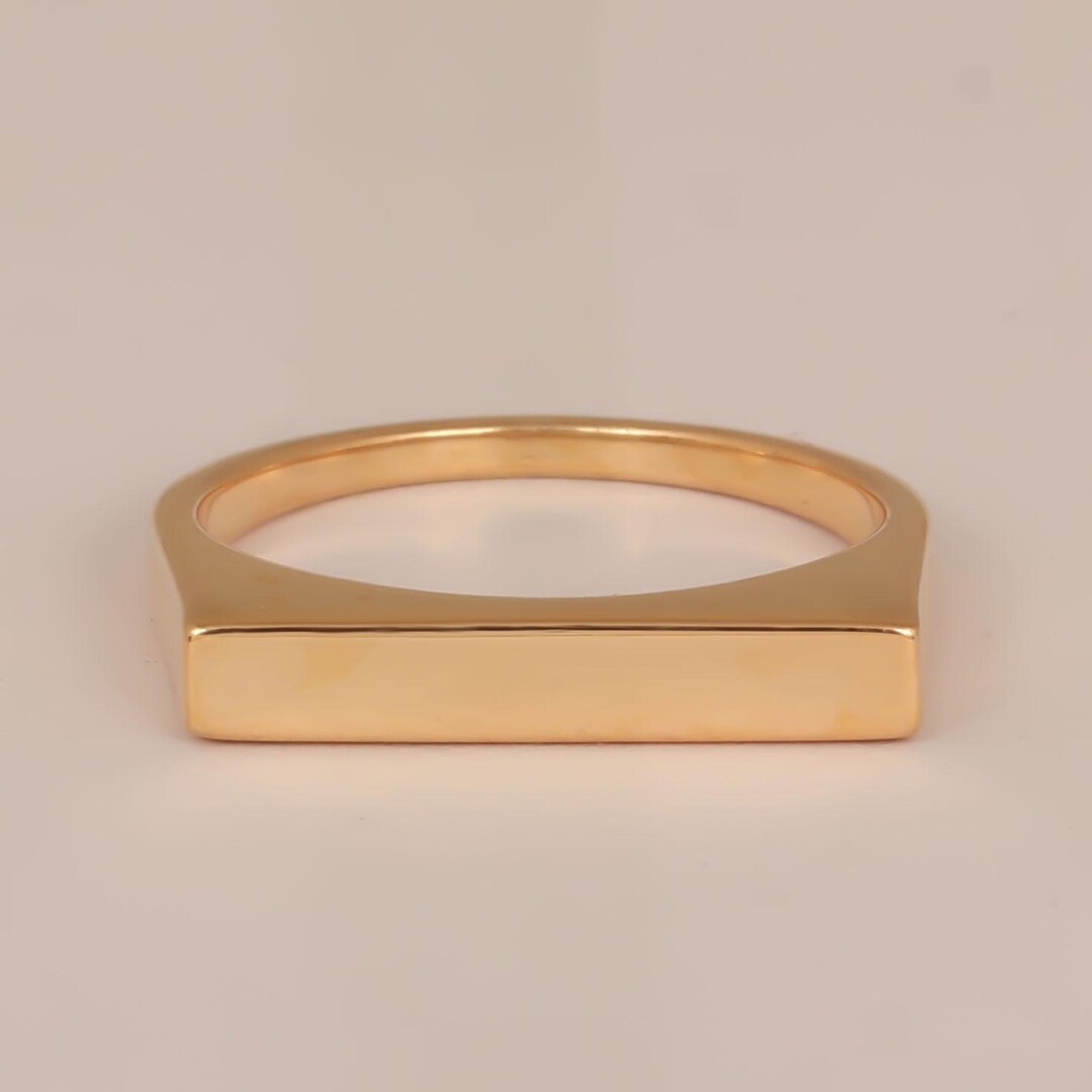 Dainty Block Bar Ring, Flat Bar Signet Ring, Personalized Jewelry ...