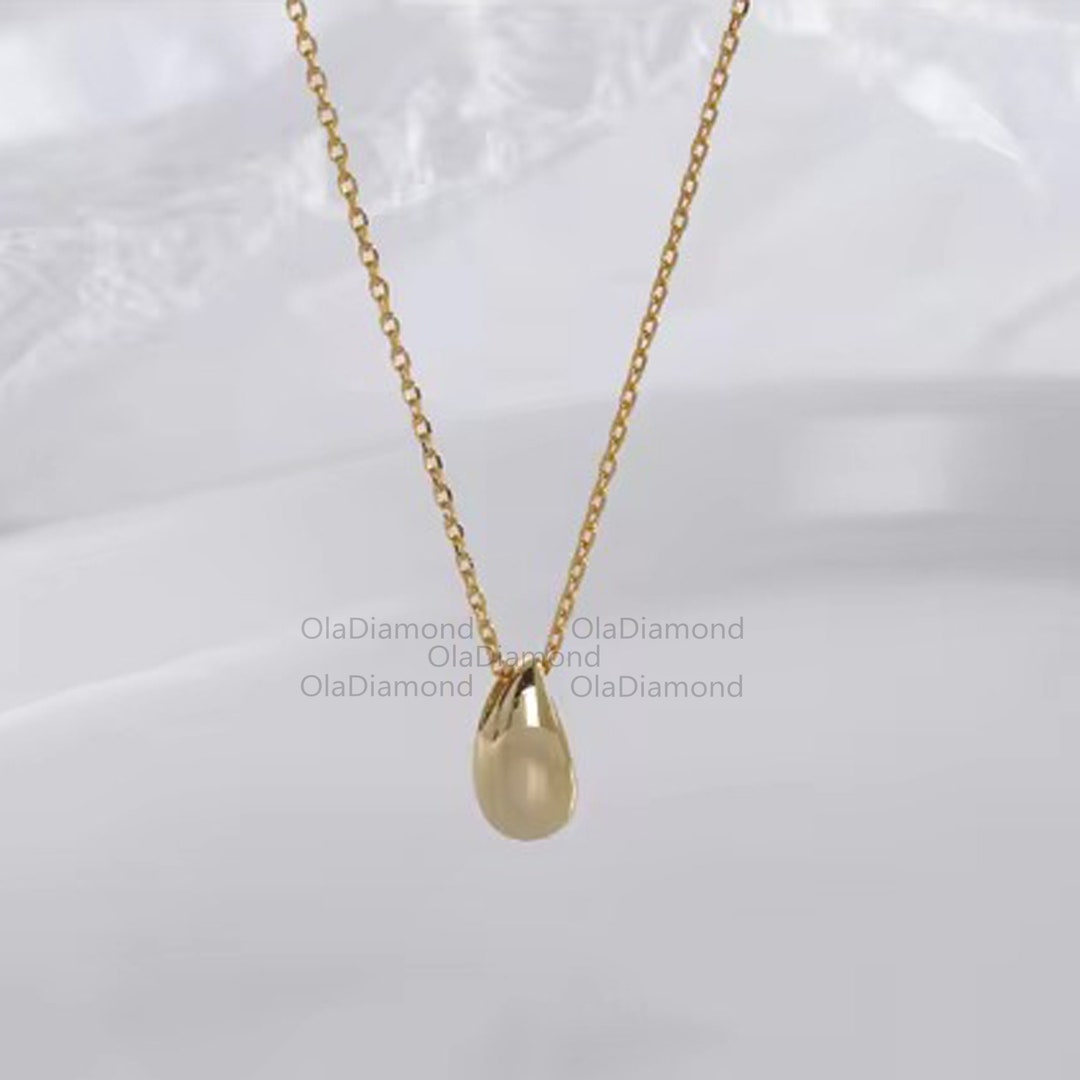 14k Solid Gold Drop Shaped Gold Pendant Chain Minimalist Necklace 10k ...
