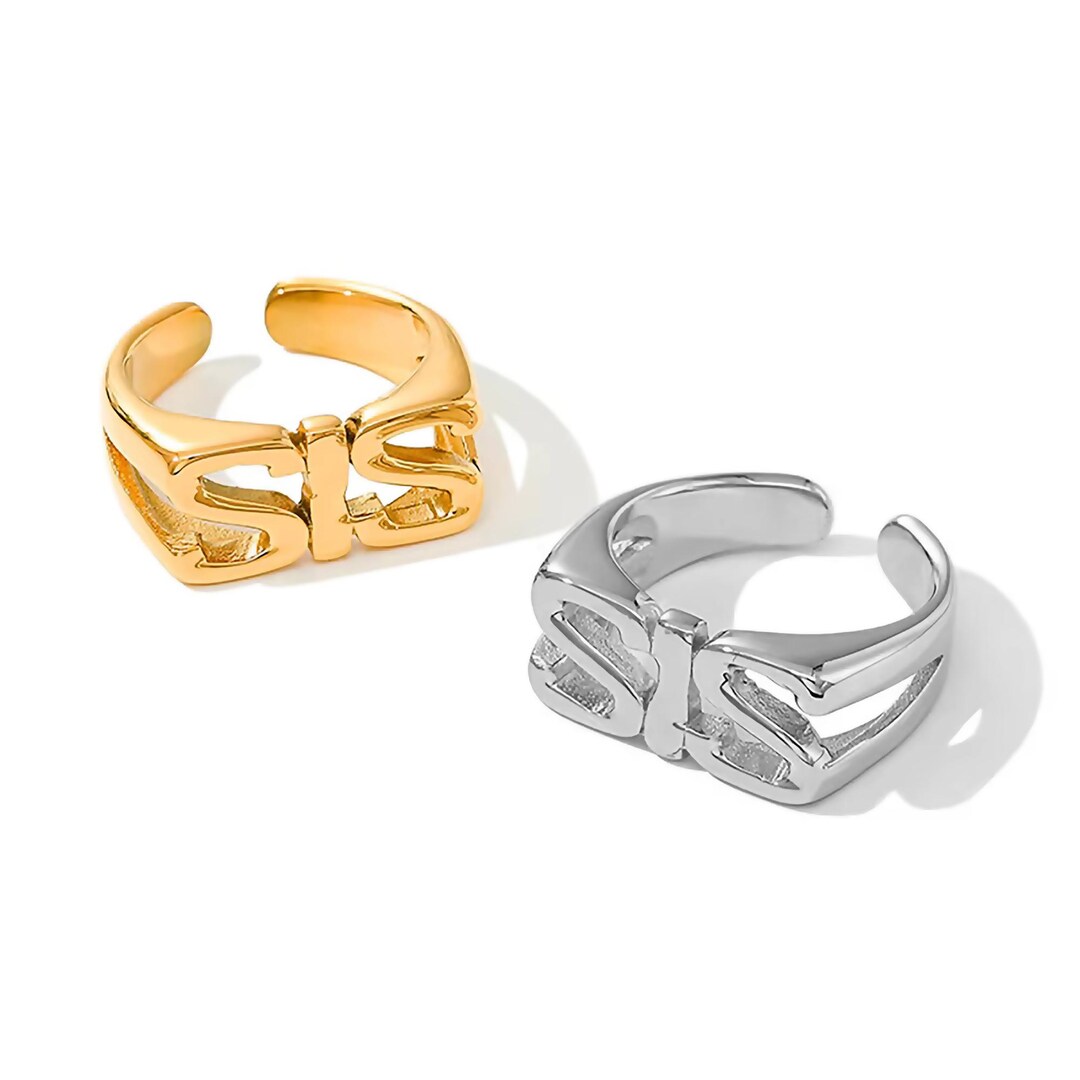 10k Solid Gold SIS Letter Ring, 14k Solid Gold SIS Letters Ring, 18K ...