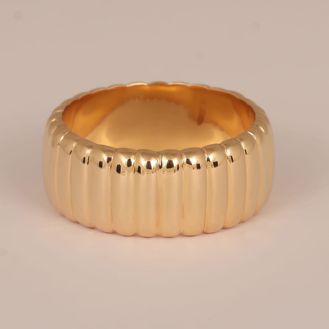 9 Mm Wide Fluffy Band Ring, Charlotte Band Ring, Gold Puffy Stacking ...
