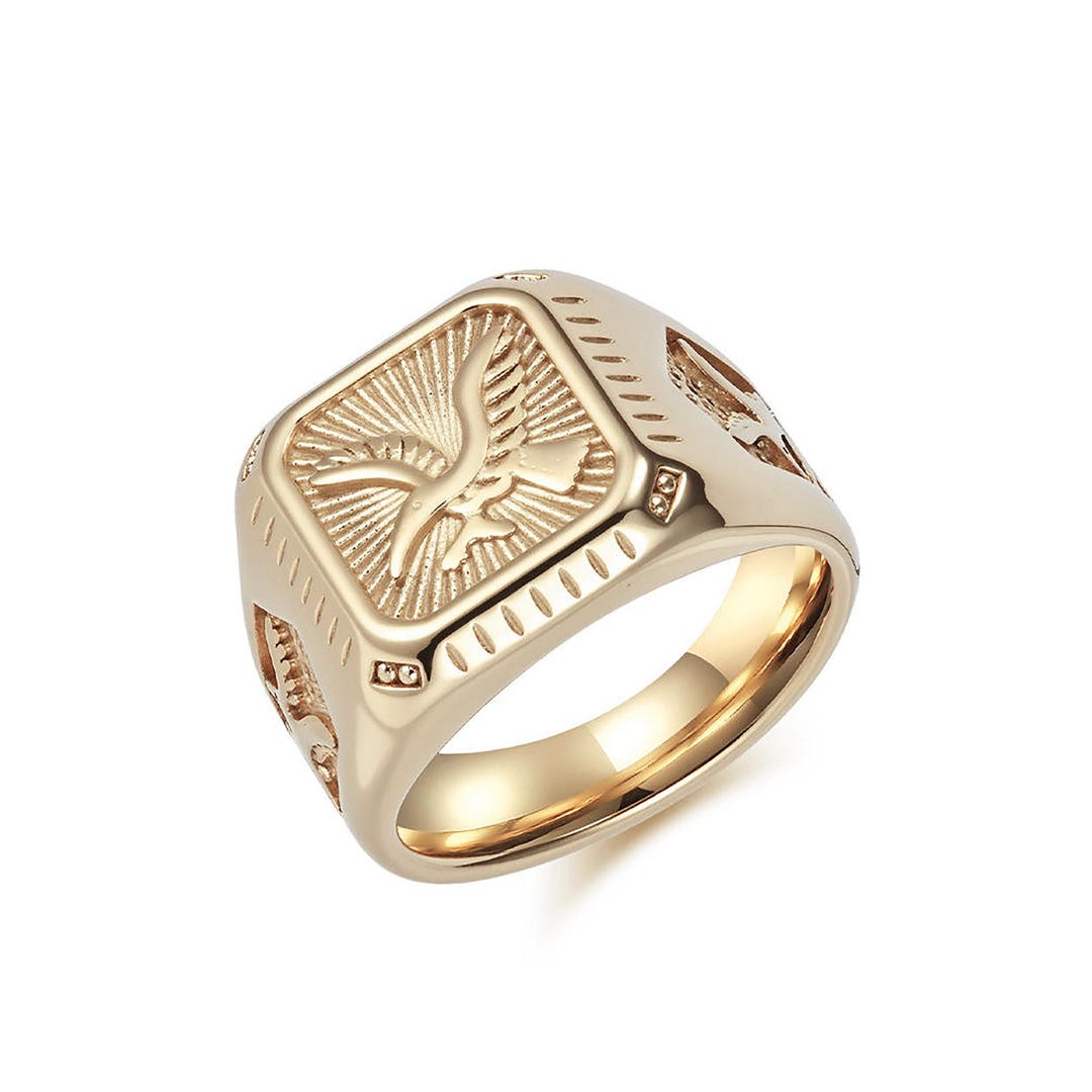 Solid Gold Eagle Signet Ring: Patriotic Biker Jewelry, Veteran Gift - Etsy