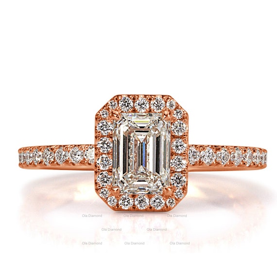 Halo Emerald Cut Moissanite Engagement Ring 1 Ct Emerald Cut Etsy