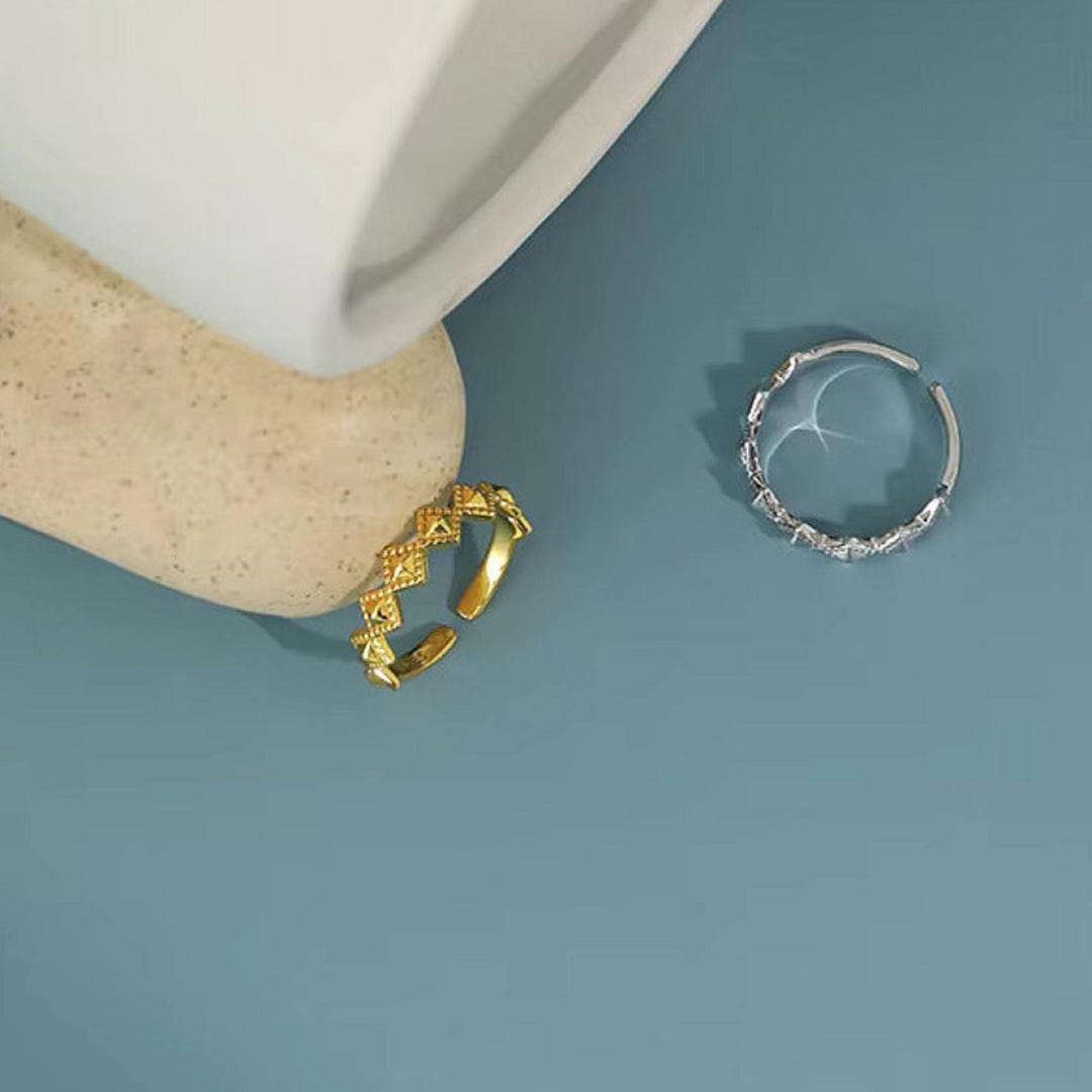 10k Solid Gold Rhombus Band Ring - Adjustable Open Design - Etsy