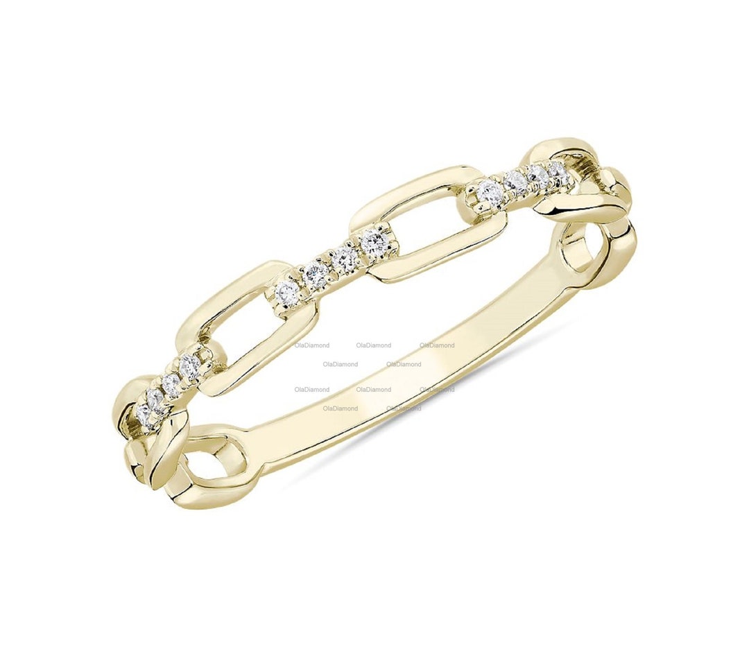 Moissanite Gold Chain Link Fashion Ring 14K Solid Gold Minimalist Pave ...