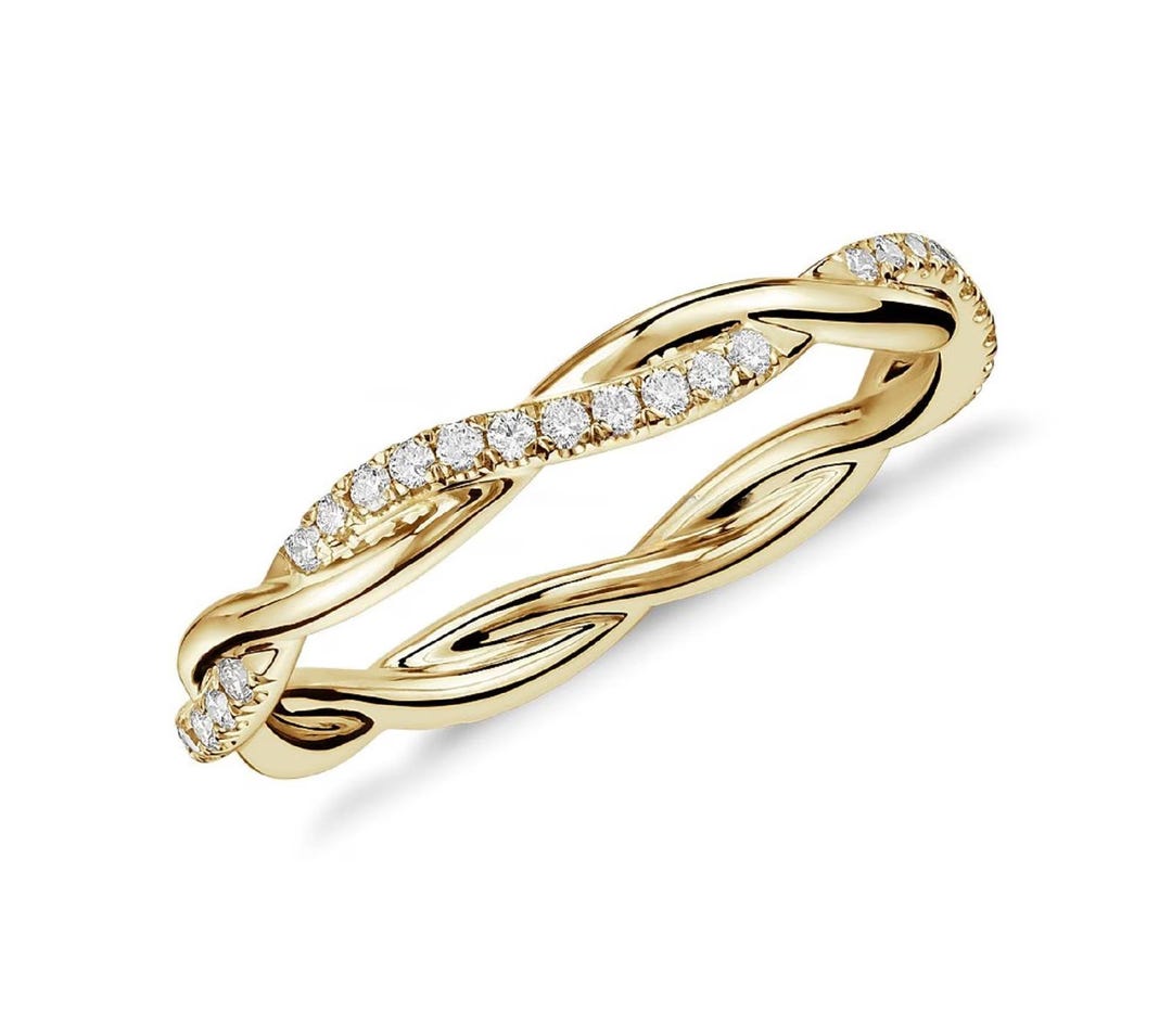 Round Cut Moissanite Twisted Design Engagement Ring & 14K Solid Gold ...