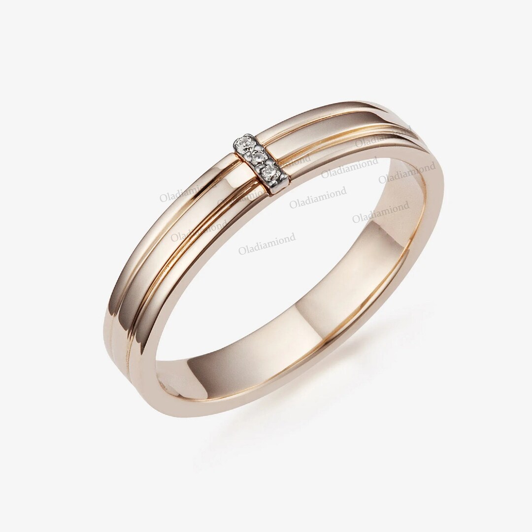 18K Solid Rose Gold Moissanite Flash Wedding Ring Eternity Three Row ...