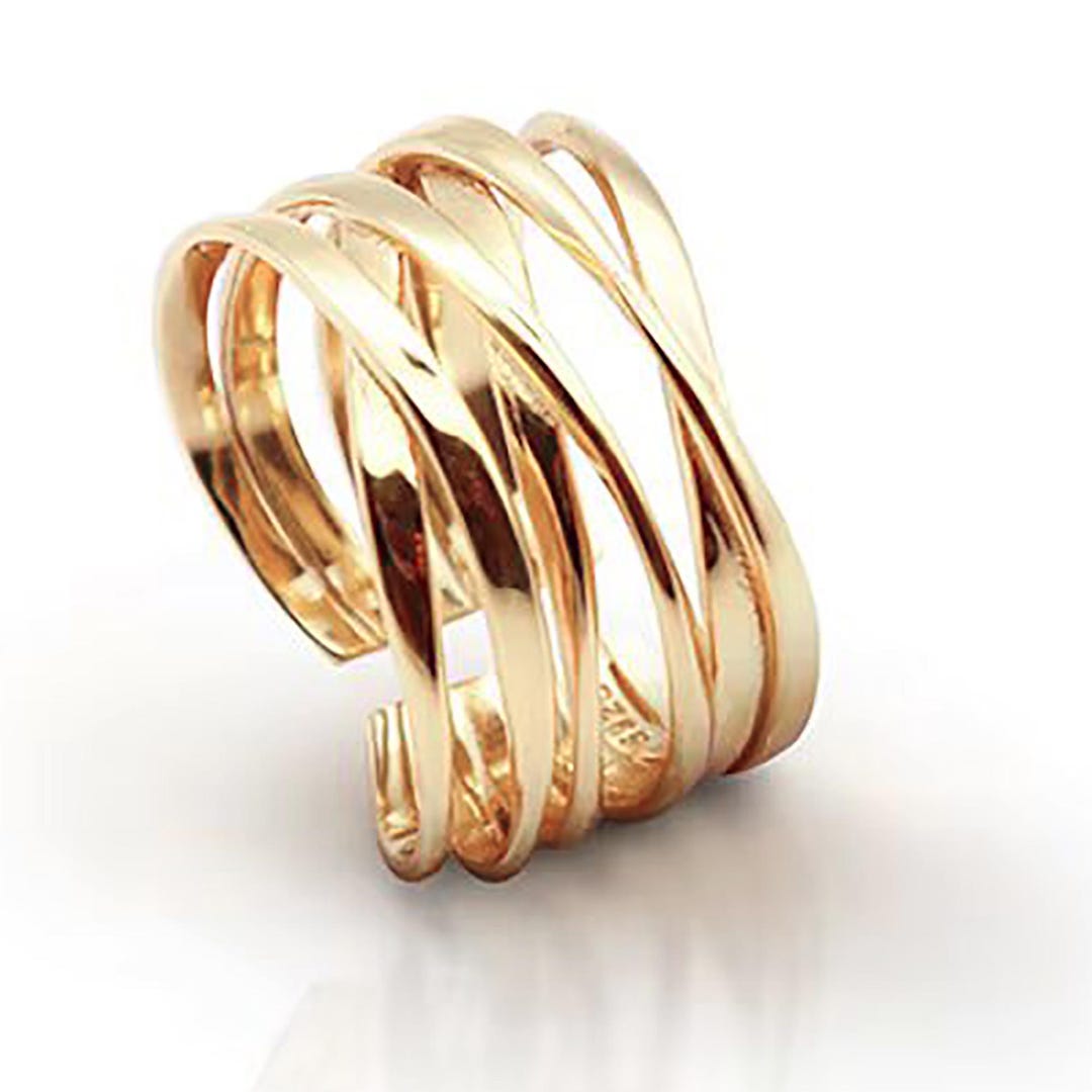 Multi Row Overlap Interlocked Wedding Band 14k Solid Gold Elegant ...