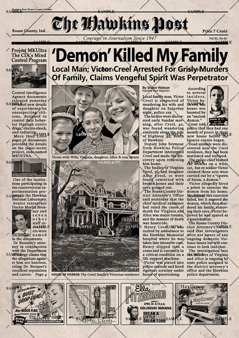 Stranger Things Victor Creel Hawkins Post Newspaper Print | Etsy