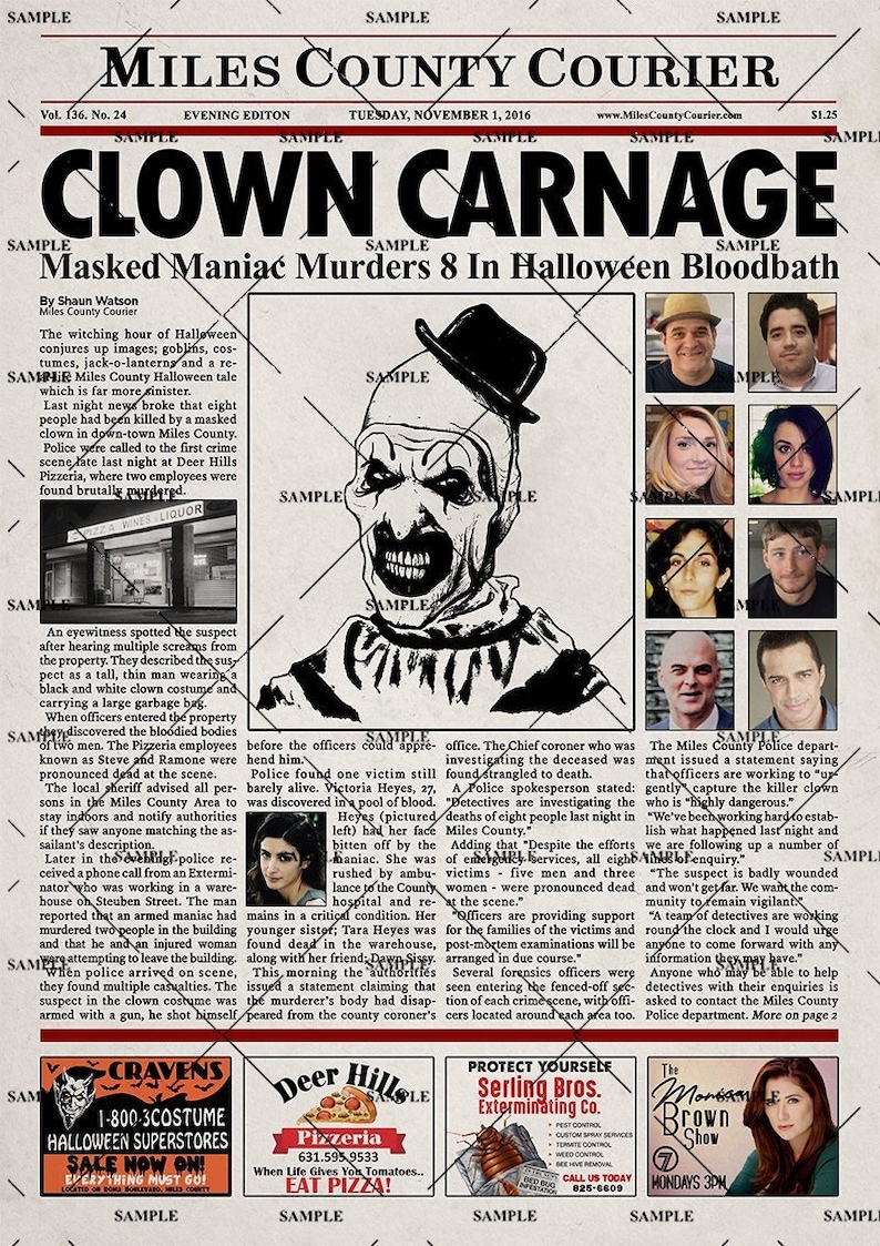 Terrifier Movie Art the Clown Newspaper Poster Print - Etsy