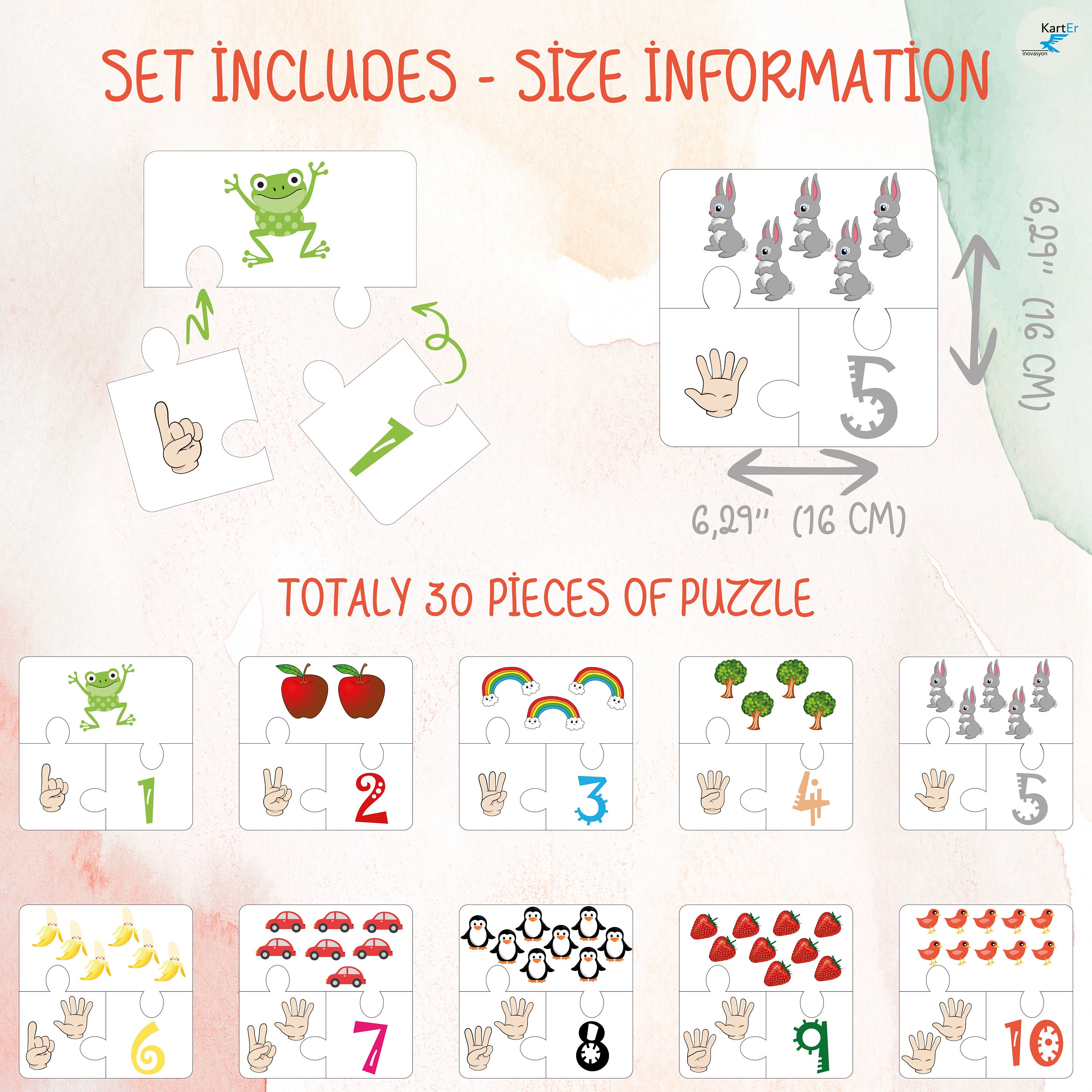 Number Learning Set, Numbers, 30 Piece Number Matching Set, Finger ...