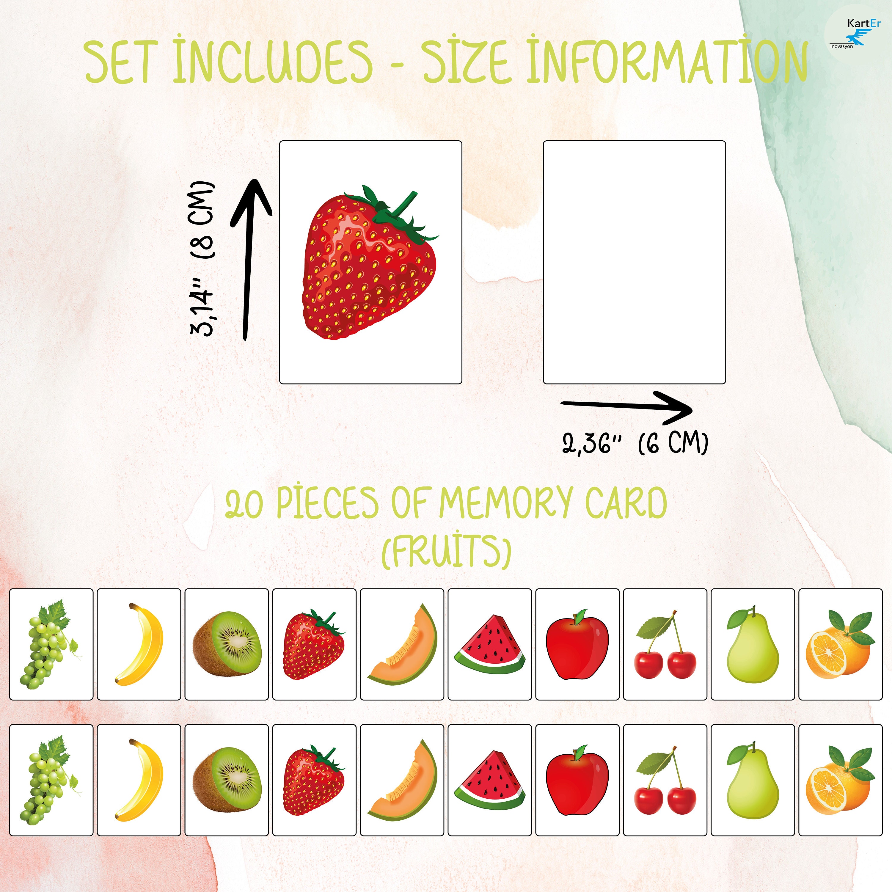 Fruits 20 Matching Montessori Cards-montessori Wooden Fruit Memory Game ...