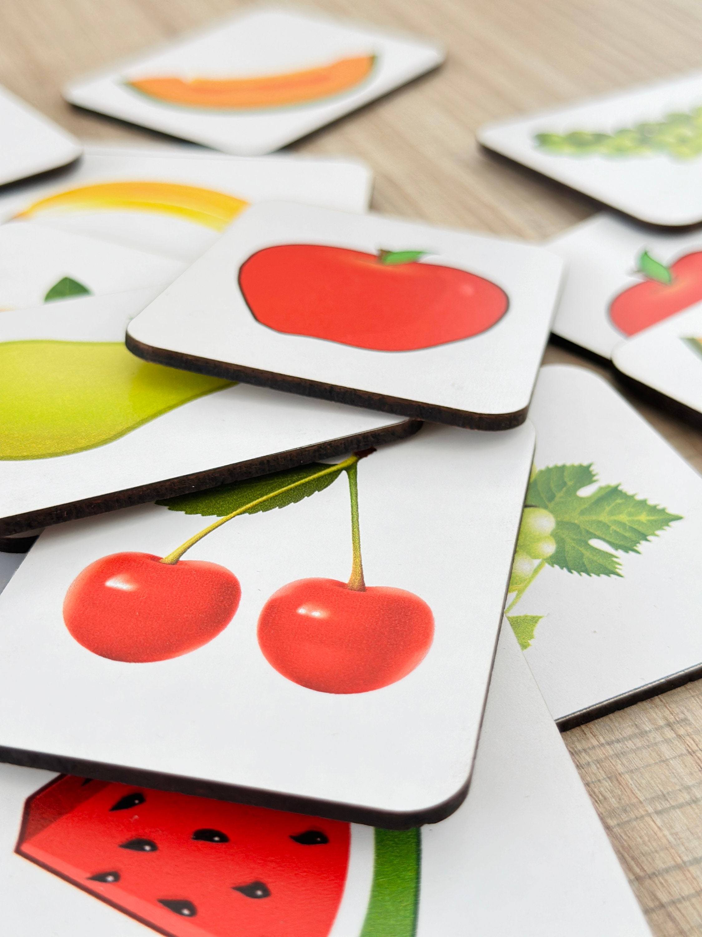 Fruits 20 Matching Montessori Cards-montessori Wooden Fruit Memory Game ...