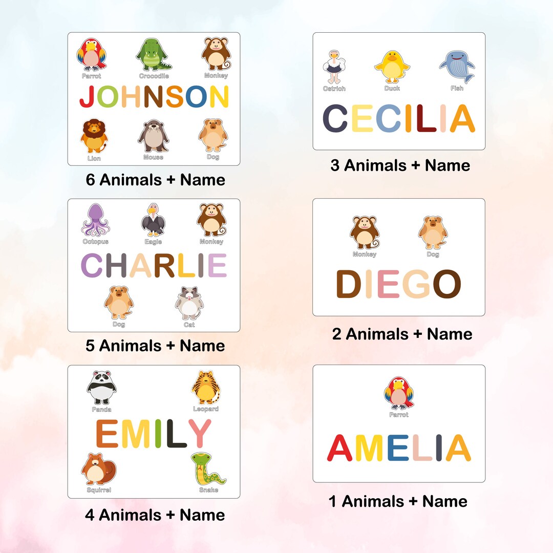 Animal Name Puzzle, Christmas Gift,birthday Gifts, Montessori Board ...