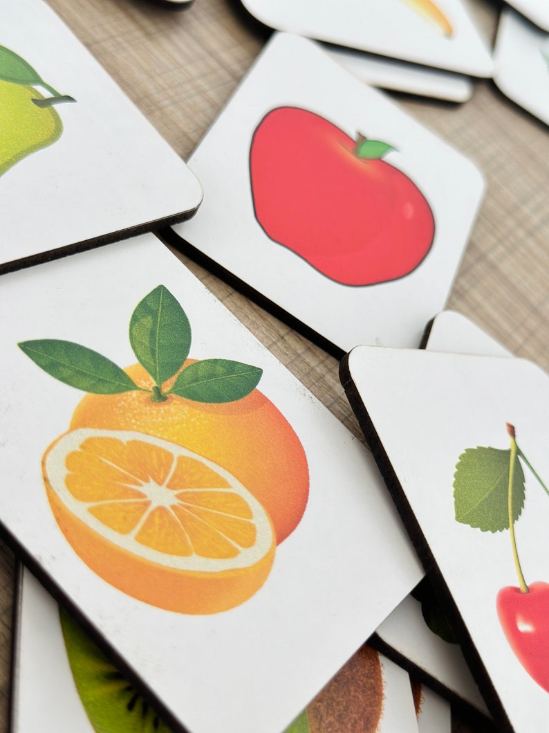 Fruits 20 Matching Montessori Cards-montessori Wooden Fruit Memory Game ...