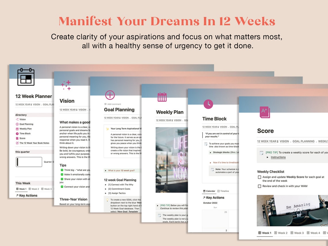 Notion Goal Template Notion Digital Planner 3 Month Life - Etsy