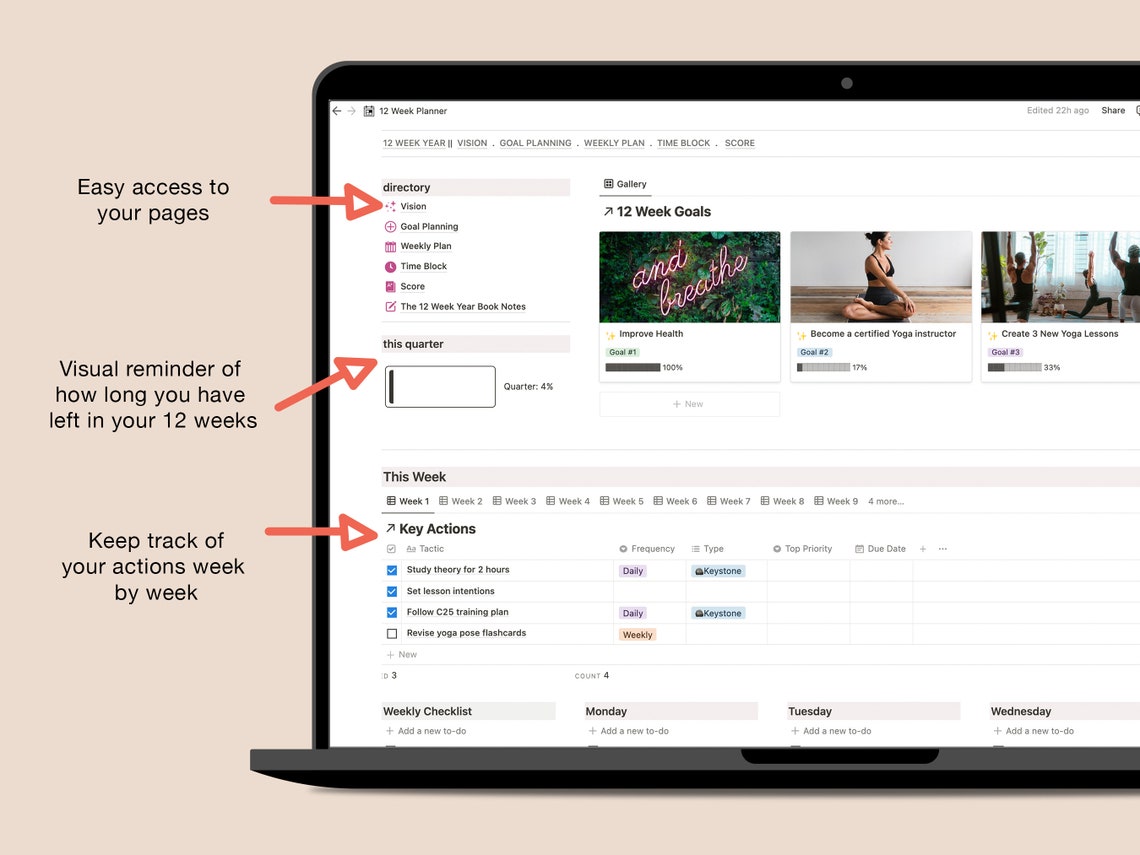 Notion Goal Template Notion Digital Planner 3 Month Life - Etsy
