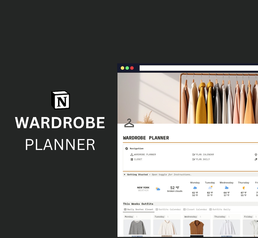 Notion Wardrobe Planner, Wardrobe Manager, Notion Template, Notion Planner, Aesthetic Notion ...