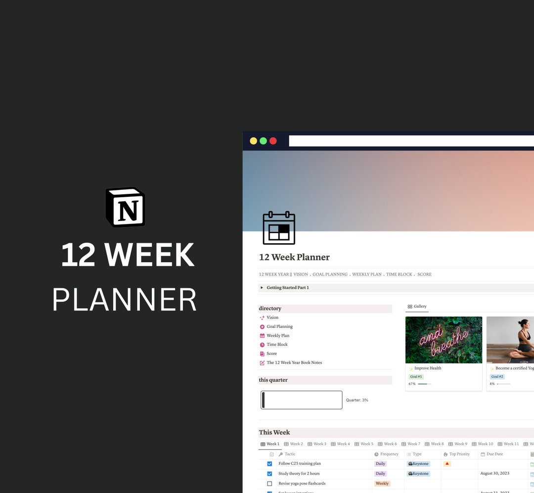 Notion Goal Template, Notion Digital Planner, 3 Month Life Goal ...