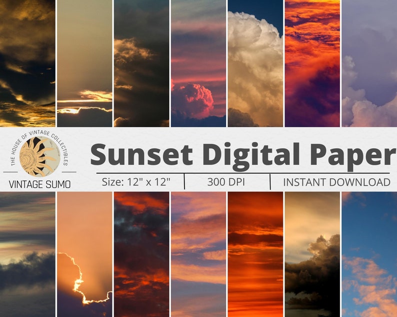Sunset Digital Paper, Sky Digital Paper, Sunset Overlays, Summer Sky ...