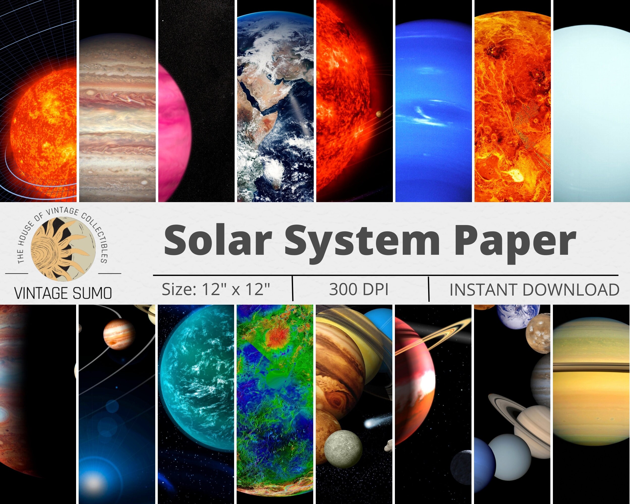 Solar System Planets Digital Paper, Galaxy Background, Space Backdrop ...