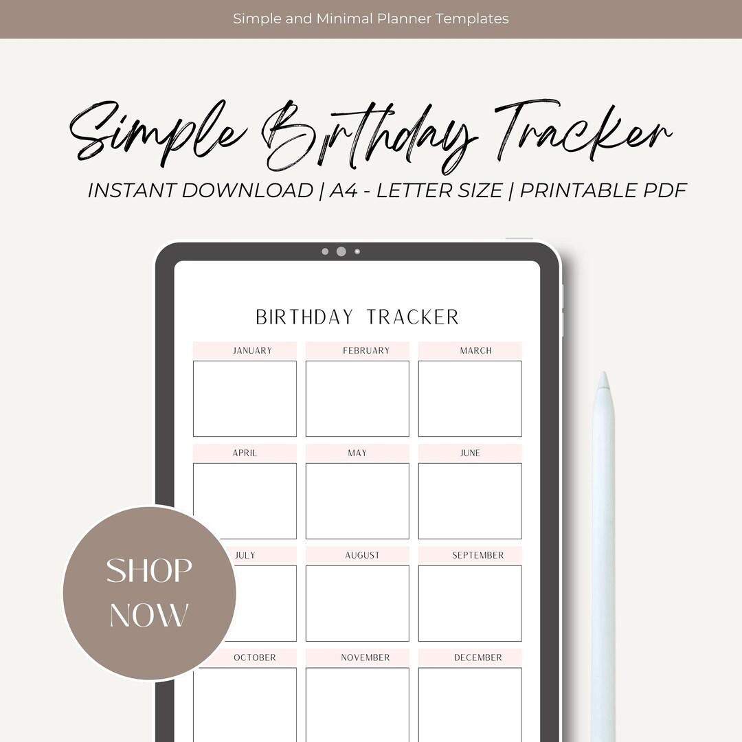 Birthday Tracker Printable Template, Birthday Calendar, Birthday ...