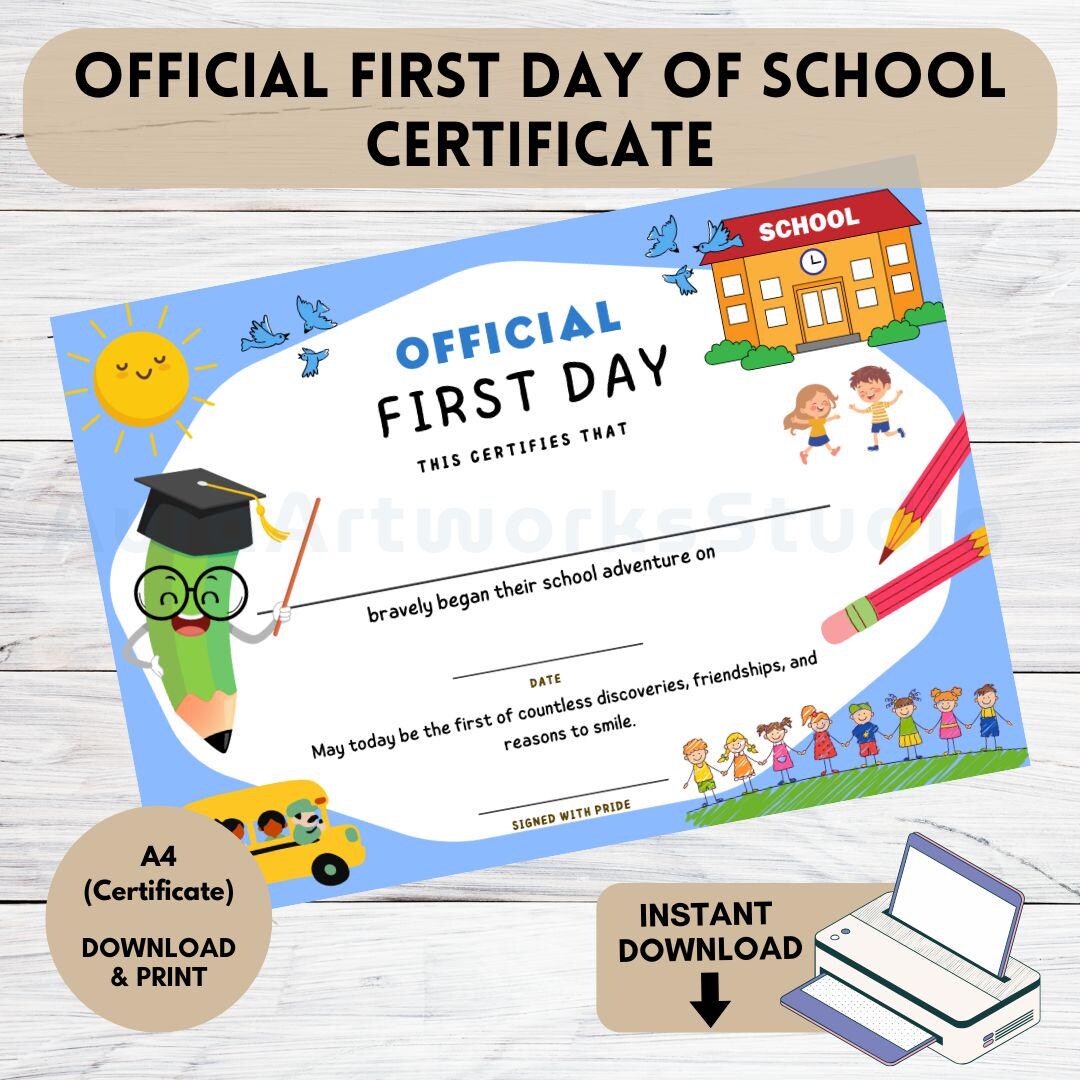 First Day of School Certificate | Printable Keepsake (PDF + PNG) - Etsy UK
