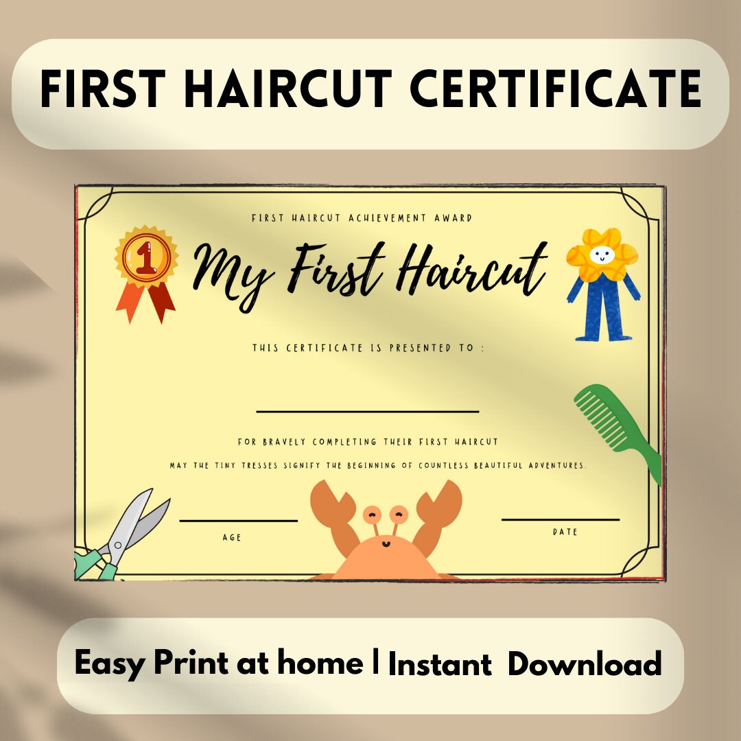 My First Haircut Certificate Milestone Marker First Haircut Award for ...