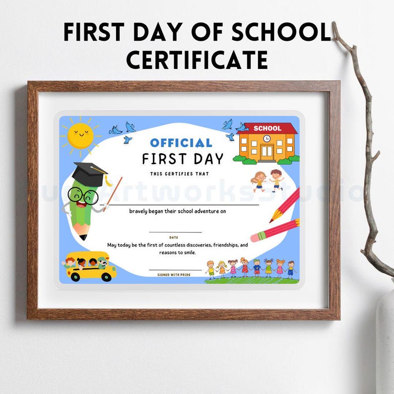 First Day of School Certificate | Printable Keepsake (PDF + PNG) - Etsy UK