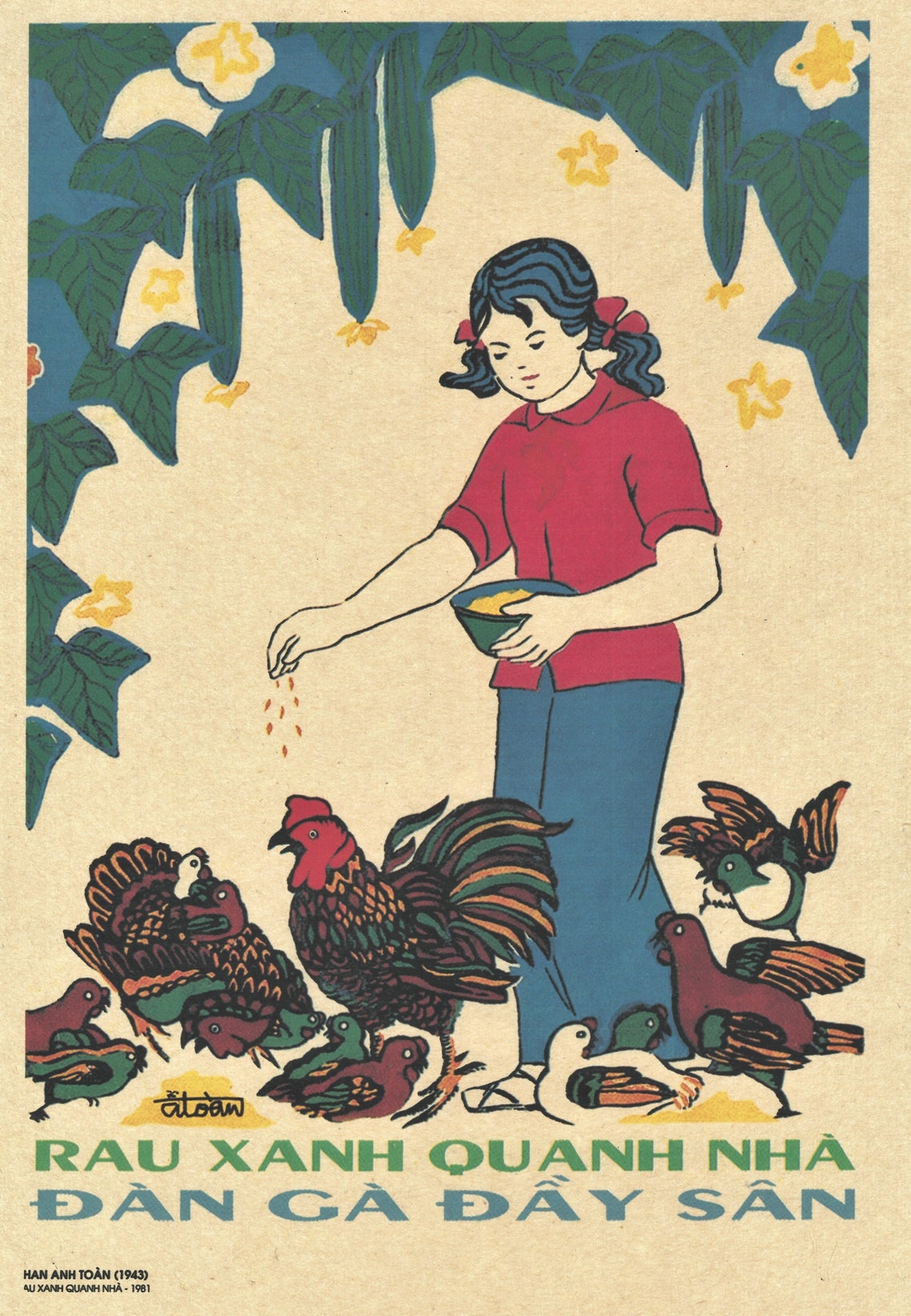 Old Vietnam Propaganda Poster - Grow Green Vegetables and Raise ...