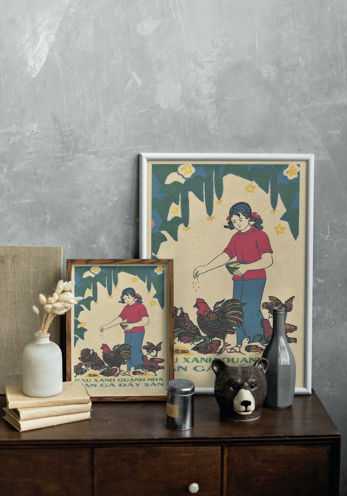 Old Vietnam Propaganda Poster - Grow Green Vegetables and Raise ...