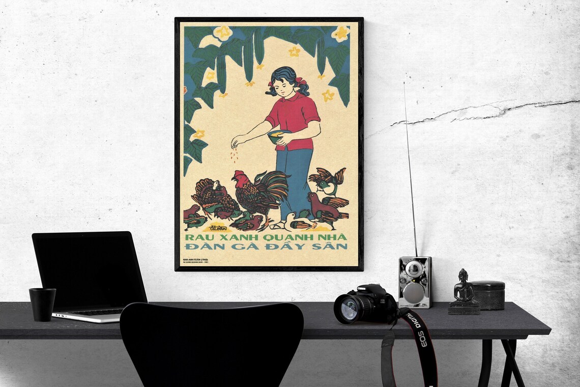 Old Vietnam Propaganda Poster - Grow Green Vegetables and Raise ...
