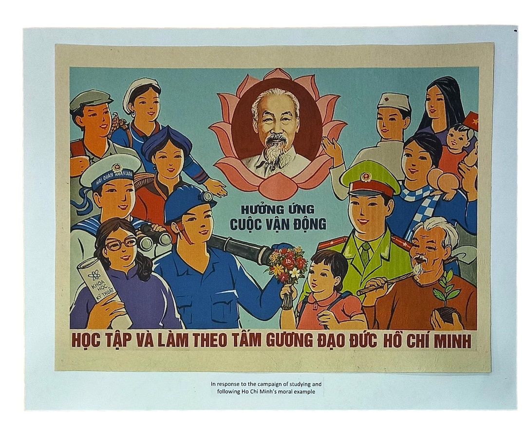 Vintage Rice Paper Vietnam Poster - Everyone Study and Follow the ...