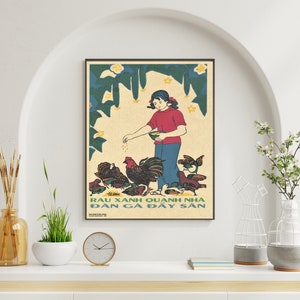 Old Vietnam Propaganda Poster - Grow Green Vegetables and Raise ...