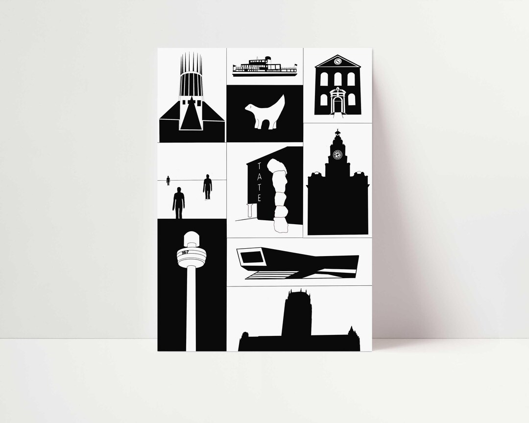 Liverpool Landmarks Black and White Illustration | Digital Art | Print ...